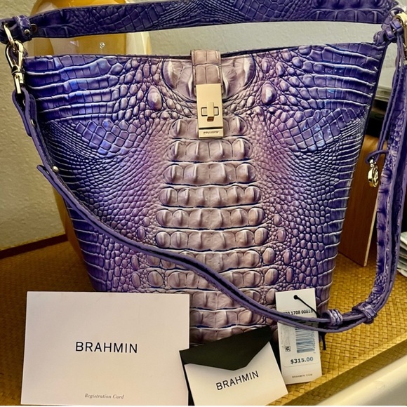 Brahmin | Bags | Nwot Brahmin Melbourne Bucket Bag In Very Peri Ombre ...
